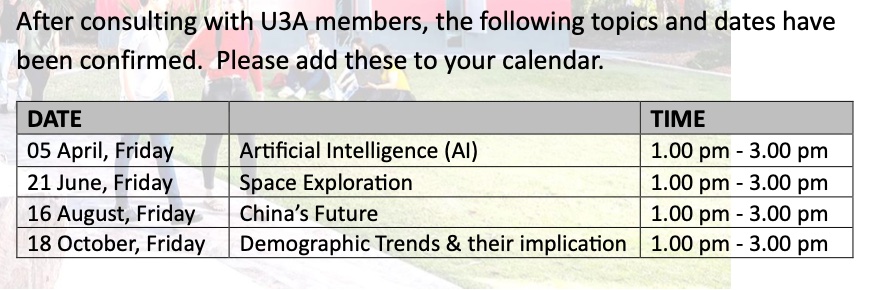 activities/timetable - U3A Gold Coast Broadbeach